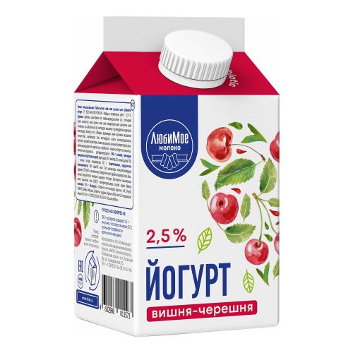 Йогурт питьевой Любимое молоко вишня-черешня с пребиотиками 2,5% БЗМЖ ...