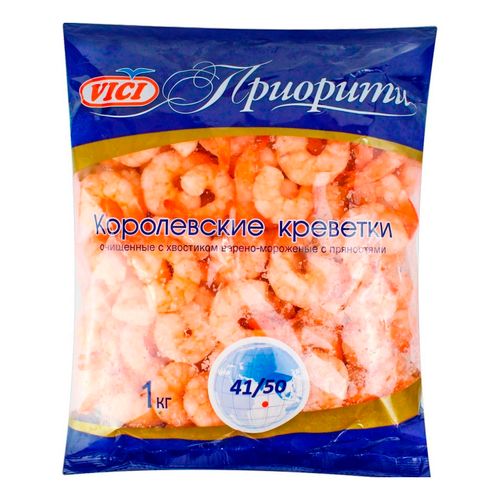 Креветки Vici Королевские Приорити 41/50 очищенные с хвостиком варено-мороженые 1 кг - купить с ...
