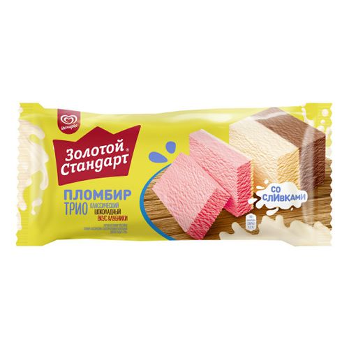Мороженое пломбир Золотой Стандарт Трио шоколад-сливки-клубника 180 г ...